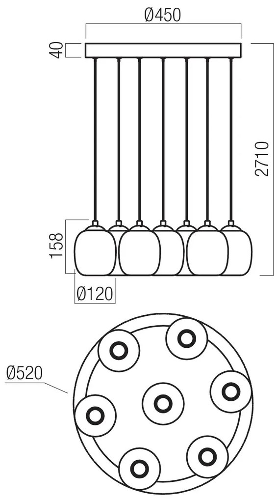 Redo group Redo Khadi, závěsné svítidlo z kouřového skla 7x LED 6W, 3000K, průměr 45cm, tříkrokové stmívání