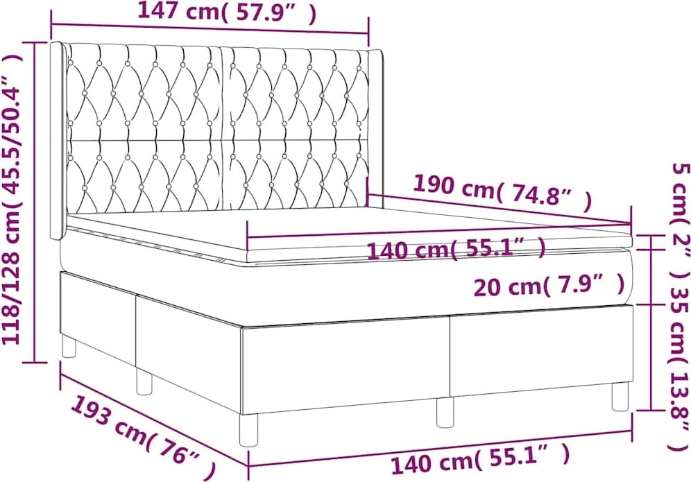 Box spring postel s matrací tmavě hnědá 140x190 cm textil 3132228