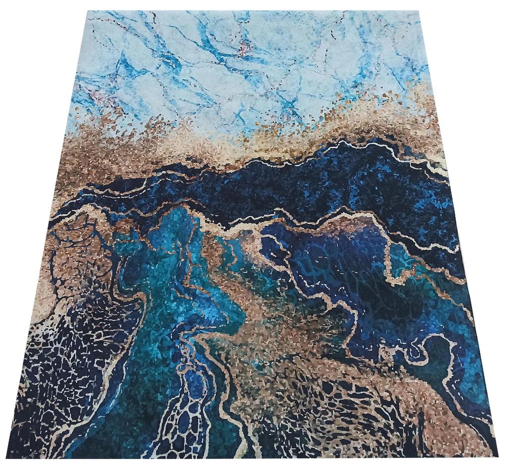 Moderní kusový koberec protiskluzový Horeca-New 111 Abstraktní modrý Rozměr: 60x100 cm