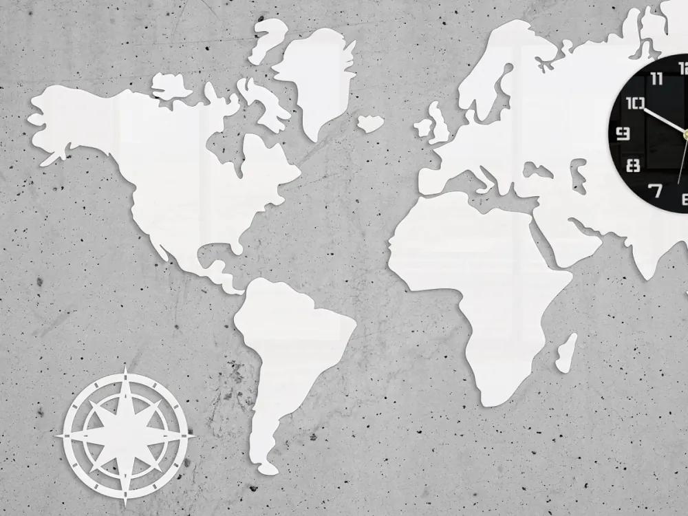 3D nalepovací hodiny Mapa světa bílé