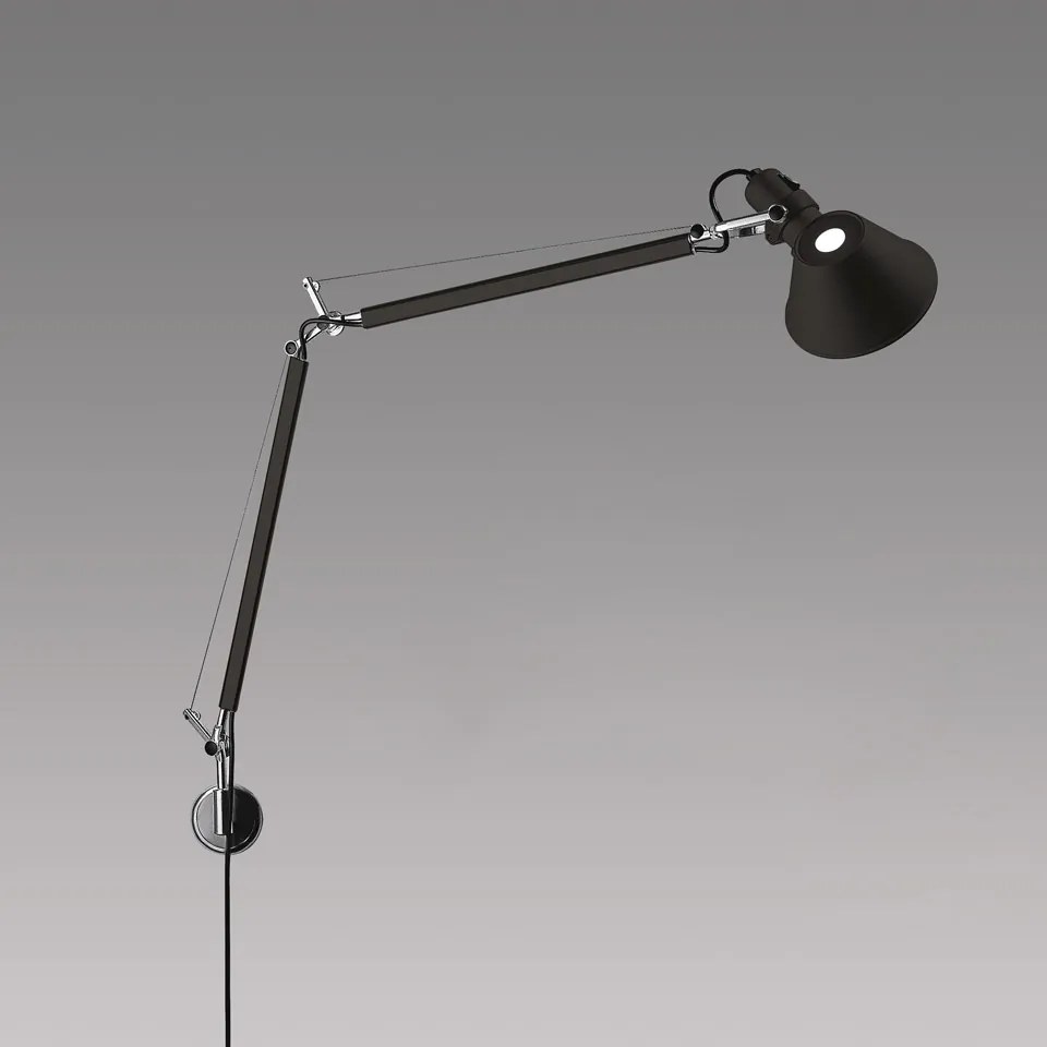 Artemide 25TOL Tolomeo Mini Parete, černá nástěnná lampa s vypínačem, 1x10W LED E27, 68+54cm