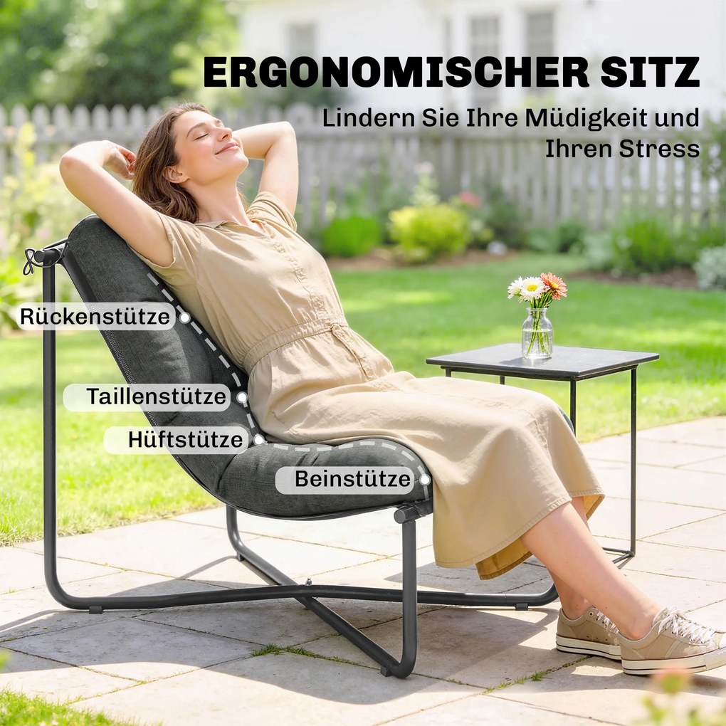 Lounge chair Outdoor Ergonomická zahradní židle s polštářem šetrným k pokožce Široký sedák Ocelový rám Tmavě šedá barva
