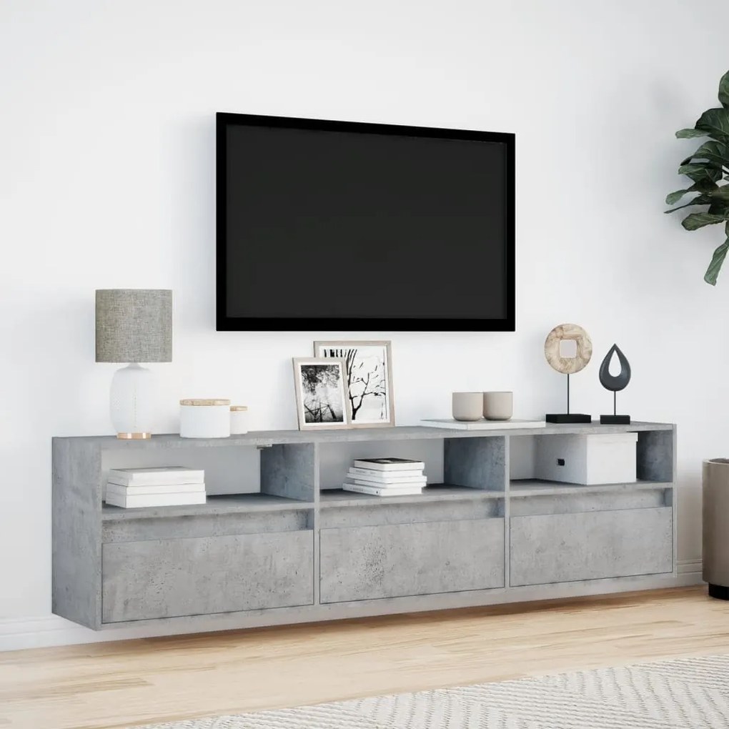 Nástěnná TV skříňka s LED betonově šedá 180 x 31 x 45 cm 3307943