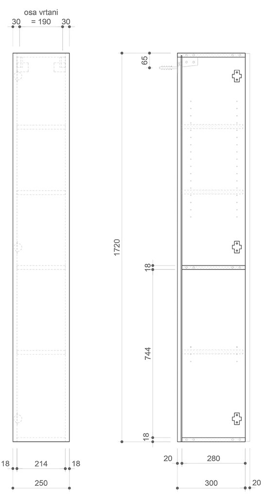 Sapho ESPACE skříňka 25x172x32cm, 1x dvířka, levá/pravá, dub alabama - ESC120-2222