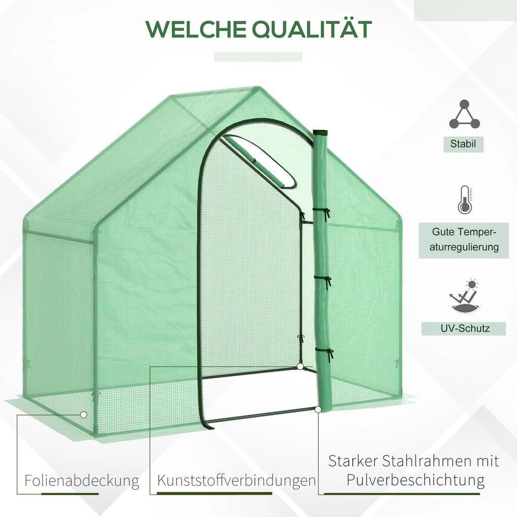 Outsunny polytunelový skleník na rajčata Skleník s oknem a dveřmi Zelený ocelový PVC plast 180 x 100 x 168 cm