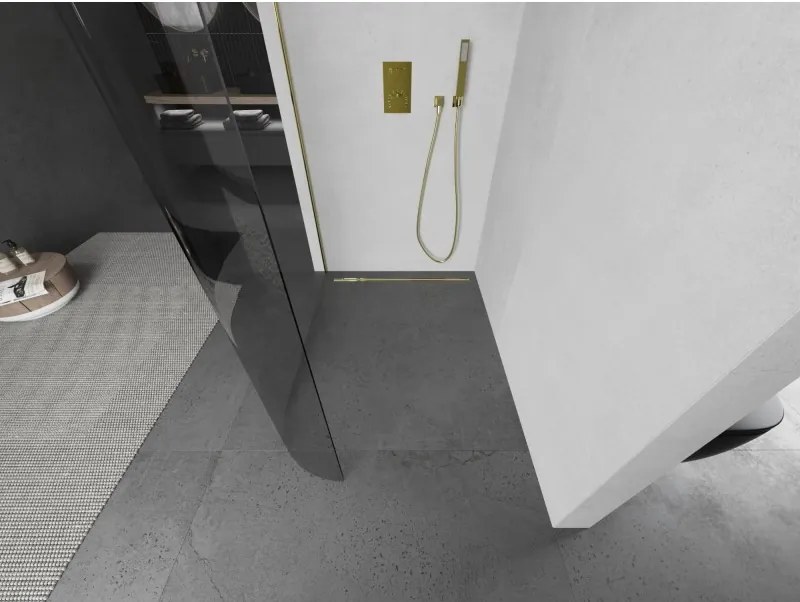 Mexen Kioto L, sprchová zástěna Walk-In 80 x 200 cm, 8mm čiré sklo, zlatý lesklý profil, 800-080-103-50-06