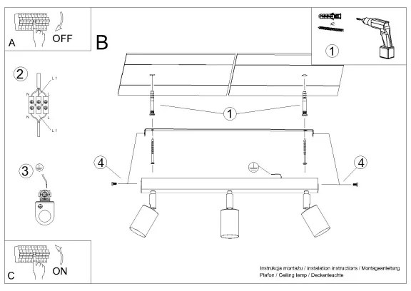 Sollux SL.1384 - Bodové svítidlo WINX 3xGU10/10W/230V černá/zlatá