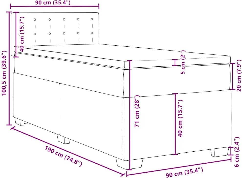 Box spring postel s matrací tmavě šedá 90x190 cm textil 3126366