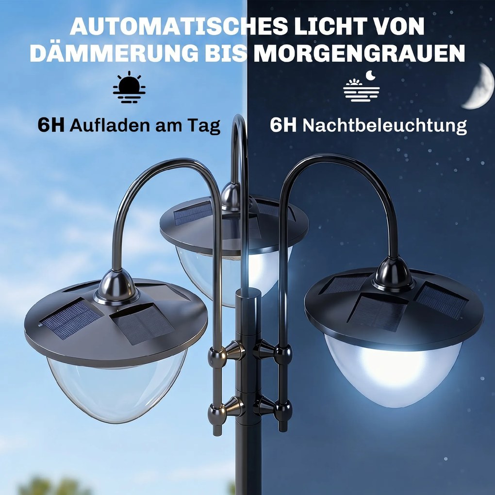 Outsunny solární světlo zahradní světlo 3-hlavová lampa s podstavcem květináče, vodotěsné, nerezová ocel, 60x55x189cm| Aosom