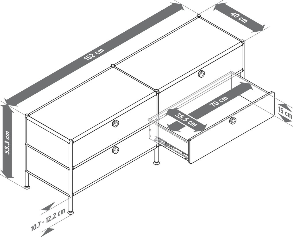 Tchibo - Nízká kovová skříňka »Cn3« se 4 zásuvkami - barva: černá