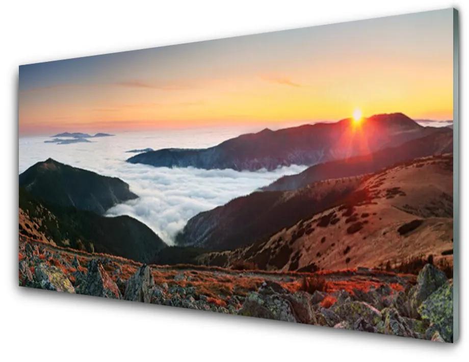 akrylový obraz Hory Mraky Slunce Krajina 140x70 cm