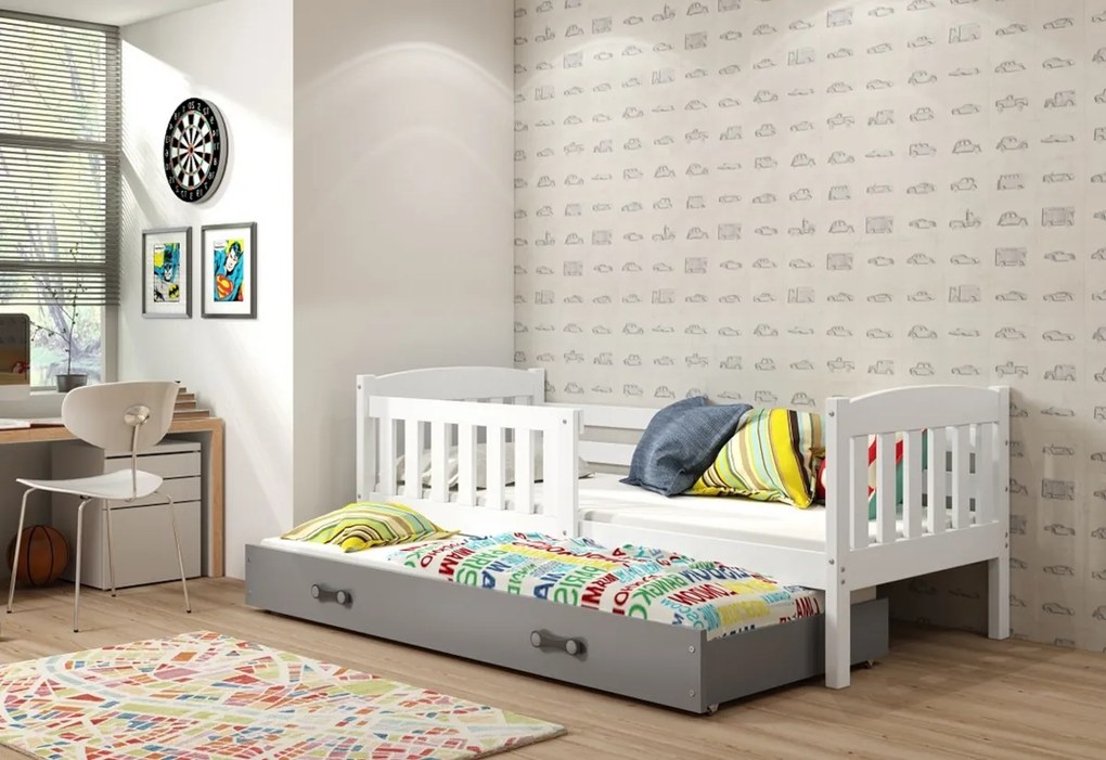 Dětská postel KUBUS P2 + matrace + rošt ZDARMA, 90x200, bílý, grafitová