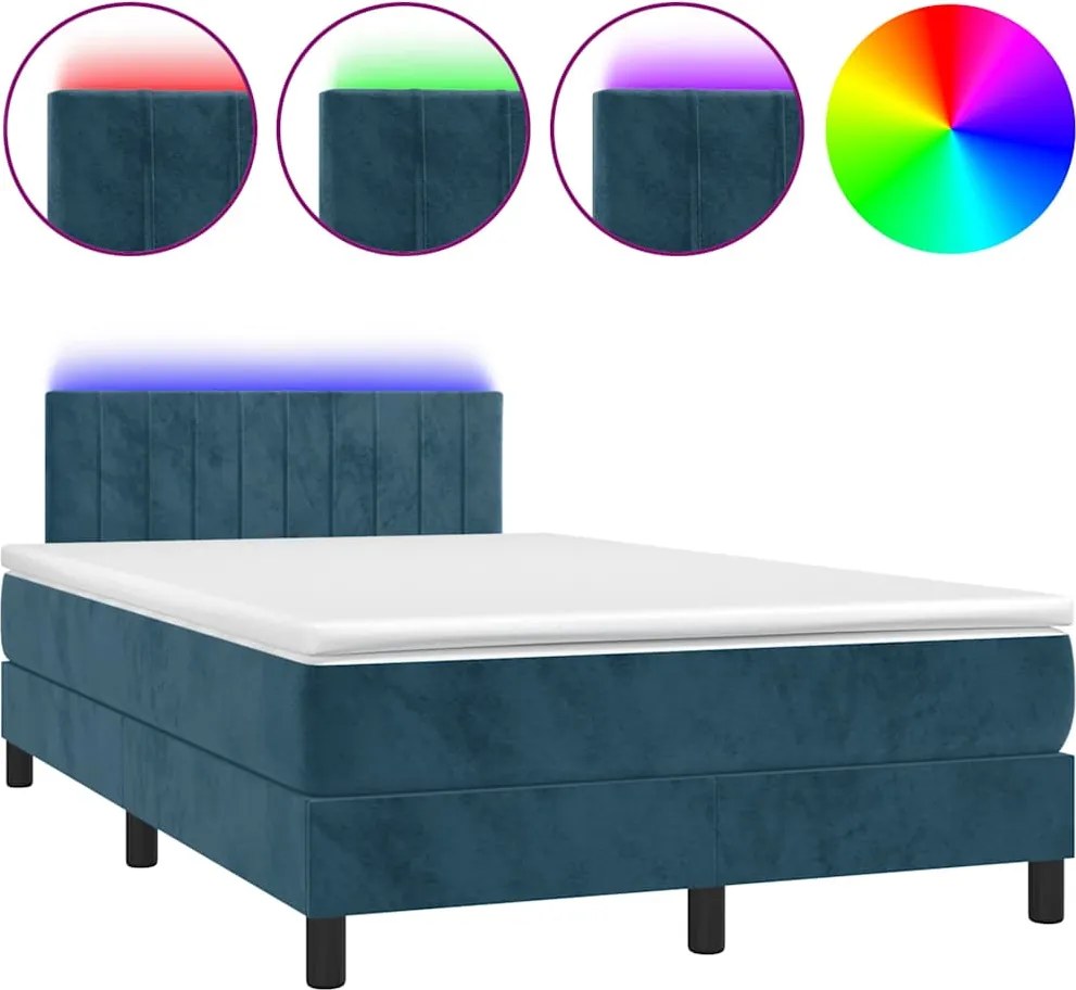 Box spring postel s matrací a LED tmavě modrá 120x200 cm samet 3134517