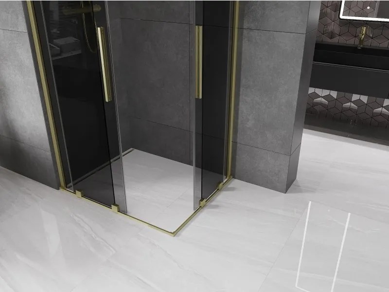 Mexen Velar Duo, sprchový kout s posuvnými dveřmi 100 x 90 cm, 8mm šedé sklo, zlatá matná, 871-100-090-42-55