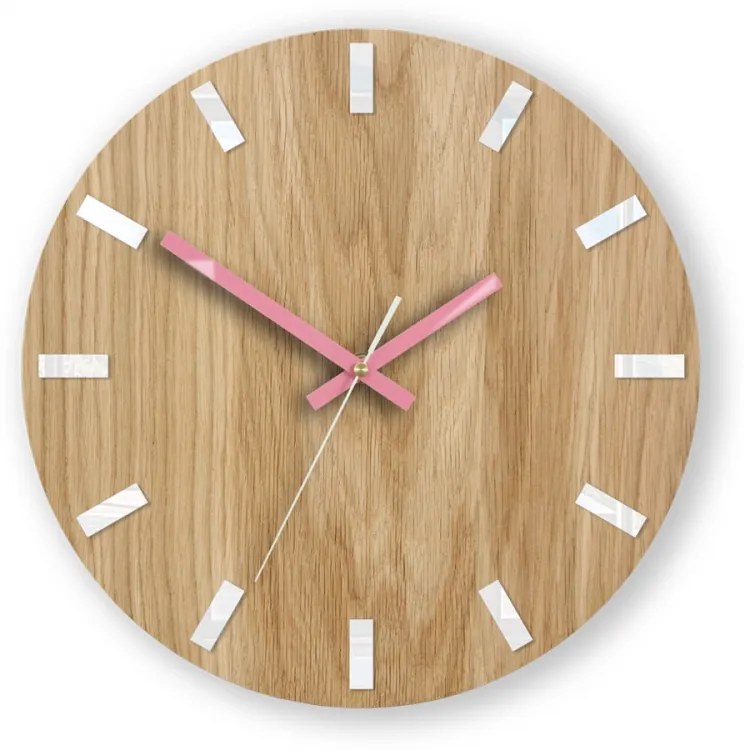 Nástěnné hodiny Simple Oak hnědo-růžové