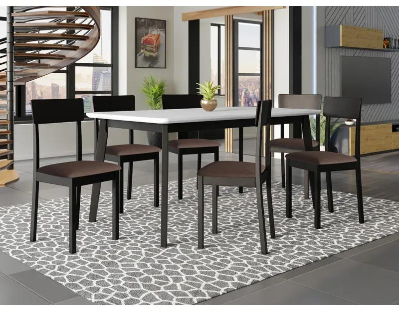 Rozkládací jídelní stůl se 6 židlemi - AL19, Barva dřeva: bílá + černá, Potah: Zetta 300
