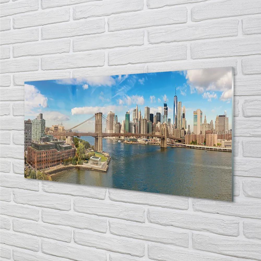 akrylový obraz Bridge panorama mrakodrapů 140x70 cm