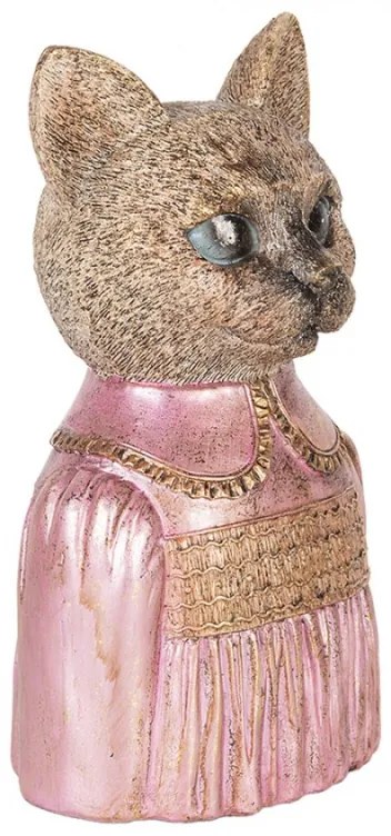 Dekorace busta kočky v růžových šatech – 14x11x23 cm