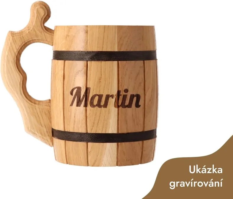 ČistéDřevo Dubový korbel s nerezovou vložkou - světlý