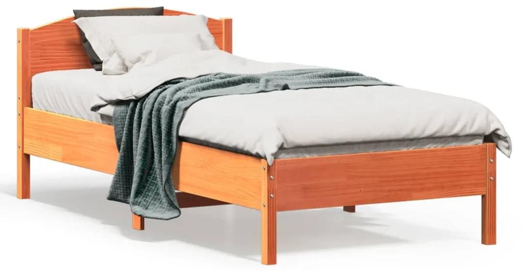 Rám postele s čelem voskově hnědý 75 x 190 cm masivní borovice,  842629