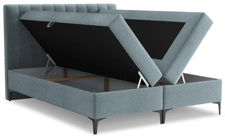 Světle modrá boxspring postel s úložným prostorem 180x200 cm Puhala – Makamii