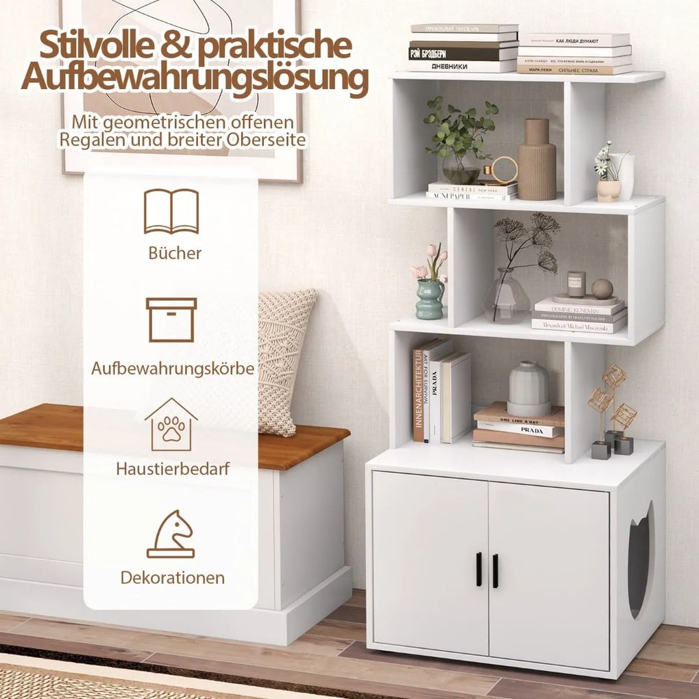 Costway Skříňka pro kočky s knihovnou na toaletu pro kočky – 60 × 45,5 × 142 cm