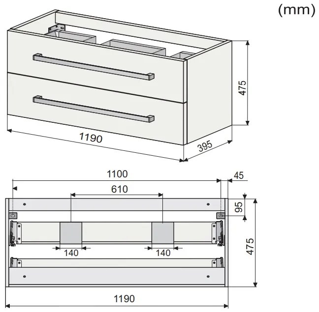 Koupelnová skříňka s dvojumyvadlem Naturel Cube Way 120x40 cm dub wellington CUBE2120ZDW
