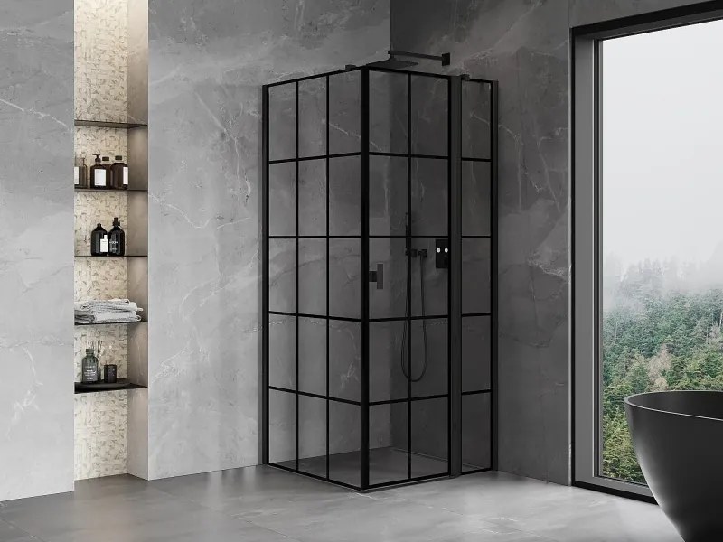 Mexen Mist T, sprchový kout s křídlovými dveřmi, pravý, 70 x 70 cm, 8mm čiré sklo, černý profil, 8A4T-070-070-70-77-P