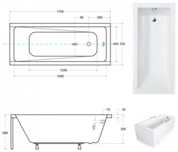 Besco Modern Slim akrylátová vana Délka vany: 160cm