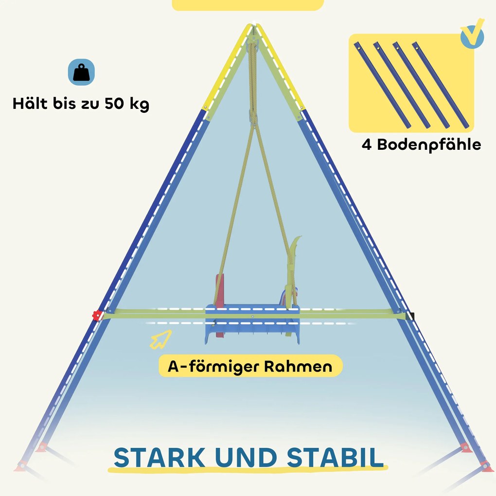 Dětská houpačka 3 v 1 nastavitelná dětská houpačka Houpací sedátko s opěradlem, bezpečnostní pás, 128 x 155 x 157 cm modrá
