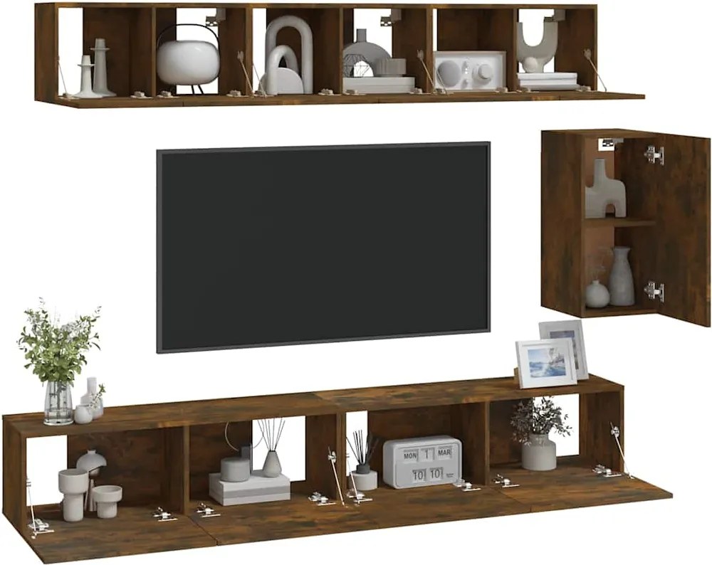 6dílný set TV skříněk kouřový dub kompozitní dřevo 3114619