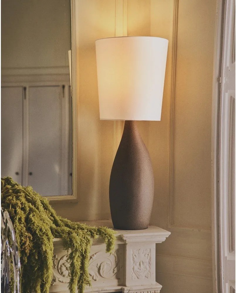 Bílá/světle šedá stolní lampa s textilním stínidlem (výška 77 cm) Viona – Kave Home
