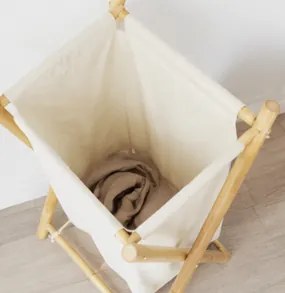 koš na prádlo, x konstrukce, skládací, bambus/látka, 63x41x36 cm, přírodní/krémová, Dekorino KP20260029