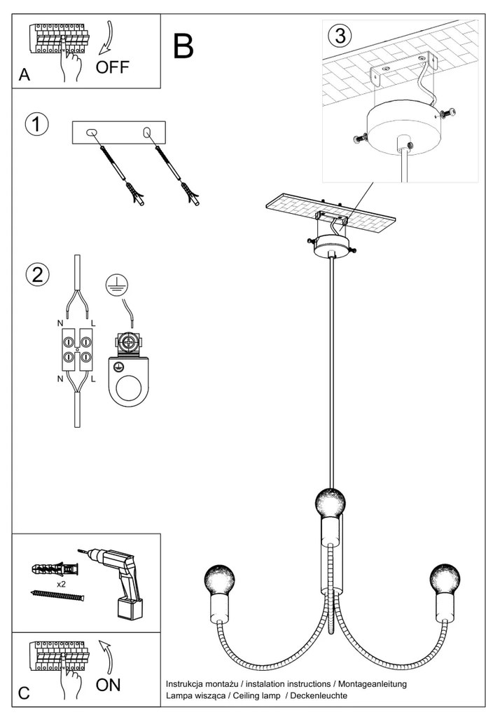 Lustr Piccolo 5, černé tělo svítidla