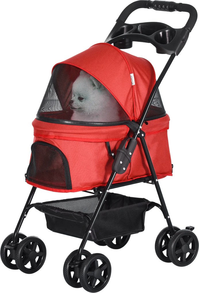 PawHut Dog Buggy skládací Oxford Red 67x45x96cm Malí psi a kočky