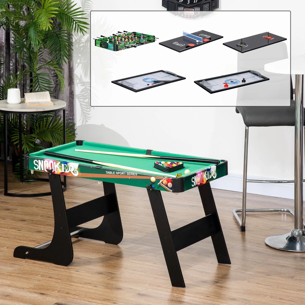 HOMCOM 6 v 1 Skládací Multiherní Stůl pro Děti od 7 Let – Stolní Hry: Kulečník, Stolní Fotbal, Ping Pong, Hoops, Air Hockey, Lední Hokej 118x104x71 cm