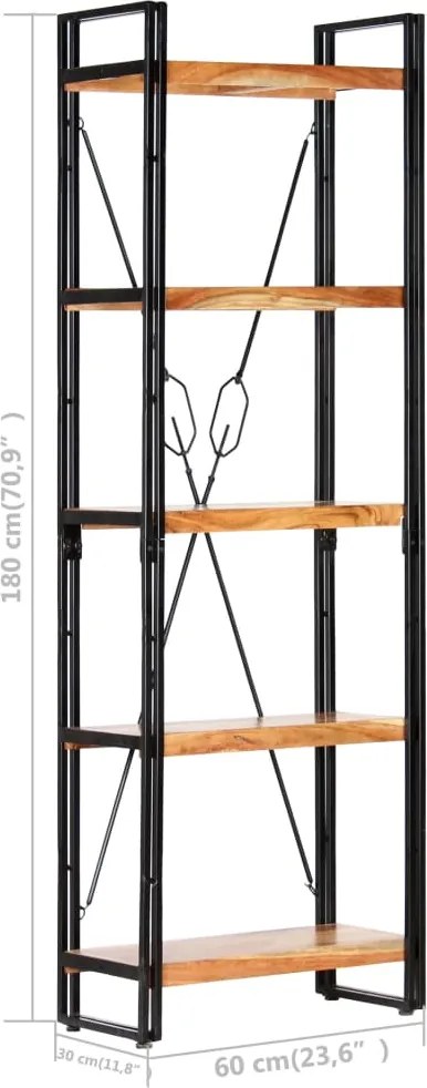 Knihovna s 5 policemi 60 x 30 x 180 cm masivní akáciové dřevo 286588