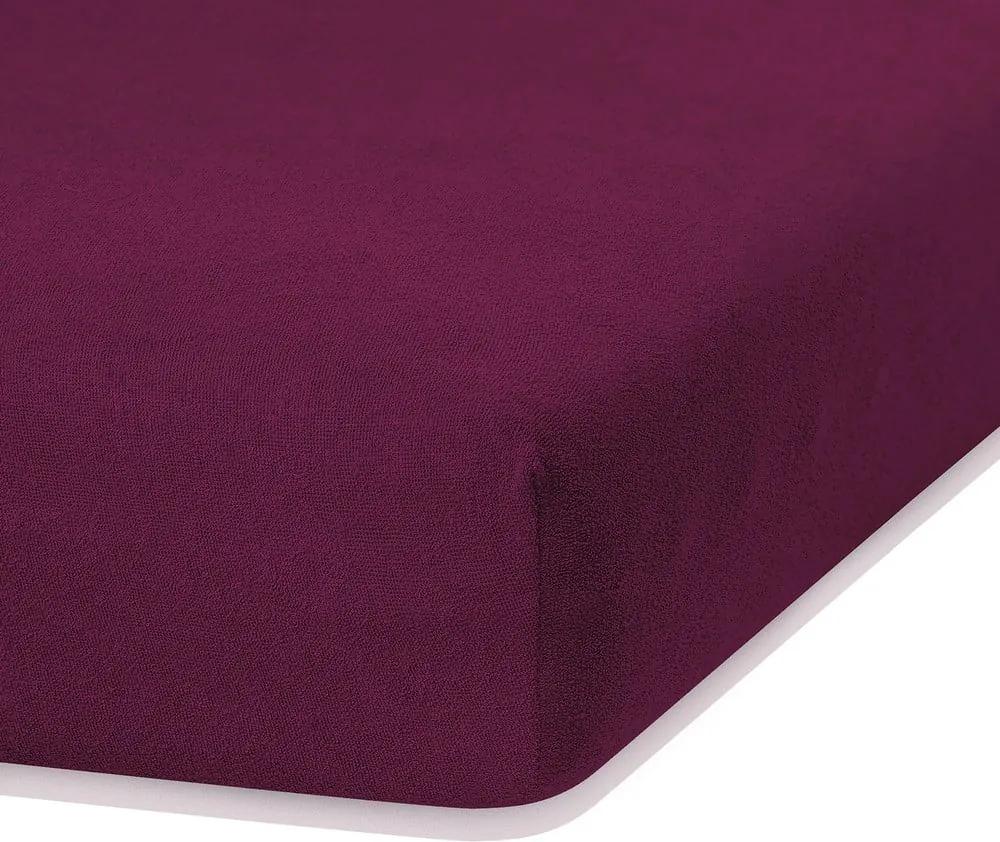 Tmavě fialové elastické prostěradlo s vysokým podílem bavlny AmeliaHome Ruby, 200 x 160-180 cm