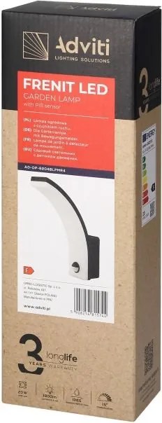 Venkovní svítidlo nástěnné s PIR ORNO FRENIT II AD-OP-6204BLPMR4, IP65, 4000K, 2000lm, černá