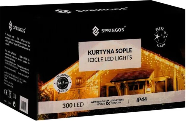 LED krápníky - 14,5m, 300LED, IP44, teplá bílá + záblesky