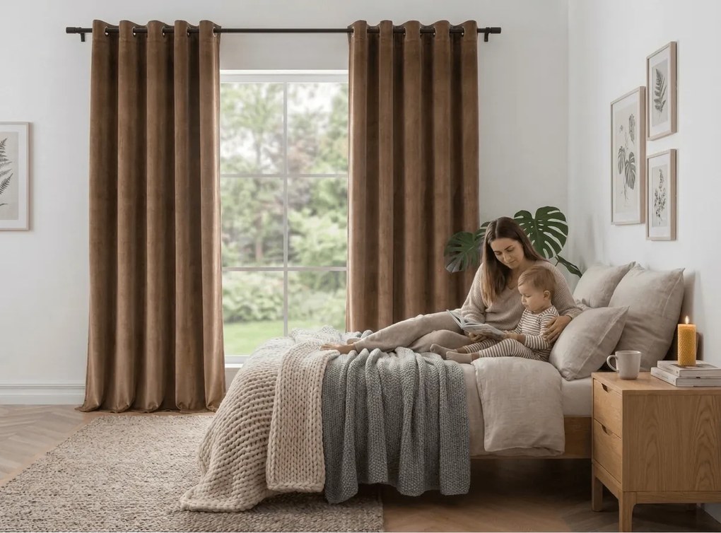 Zatemňovací závěs DREAM VELVET 140x230 cm, skořicově hnědý Zavěšení: Kovové kroužky