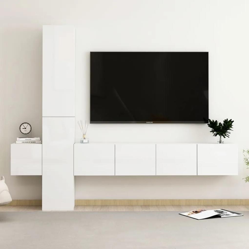 vidaXL 5dílný set TV skříněk dřevotříska [3078655] Barva: Bílá