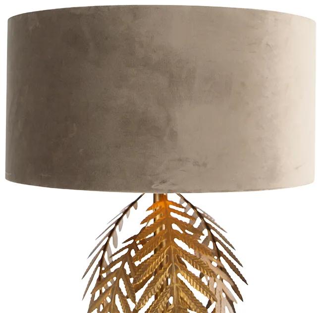Vintage stojací lampa zlatá se sametovým odstínem taupe 50 cm - Botanica