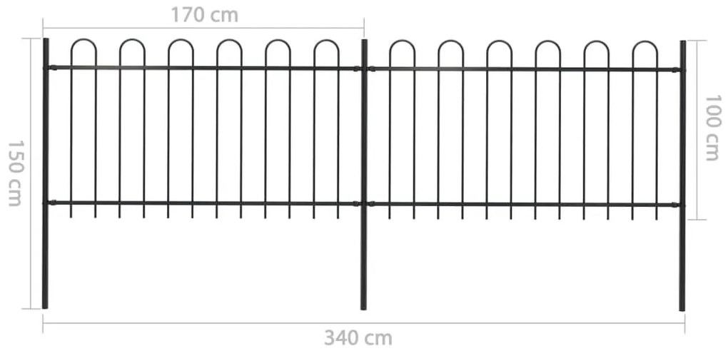 vidaXL Marketos Zahradní plot s obloukem nahoře ocelový 337 x 100 cm černý