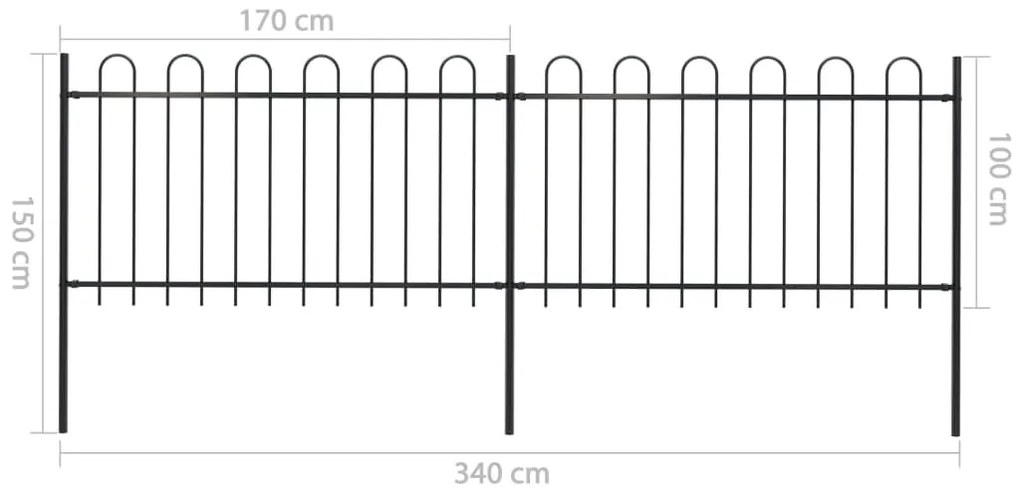 vidaXL Marketos Zahradní plot s obloukem nahoře ocelový 359 x 100 cm černý