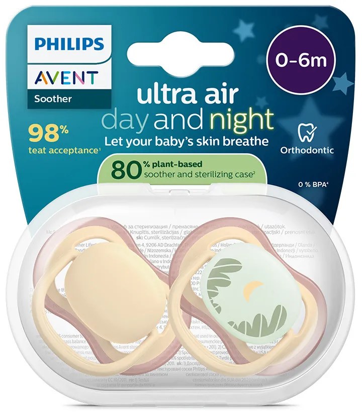 PHILIPS AVENT Šidítko Ultra air denní a noční neutral/obrázek 0-6 m, 2 ks Philips Avent