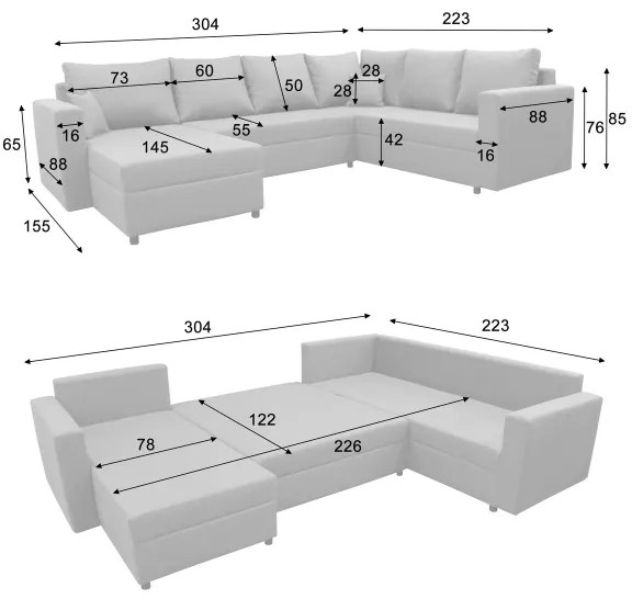 Univerzální rozkládací rohová sedací souprava s úložným prostorem do U SEYA šedá