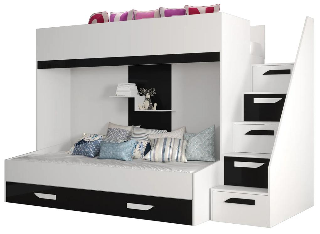 Dětská kombinovaná postel 90 cm Puro 16 (matná bílá + bílý lesk + černý lesk). 1087105