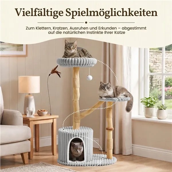 Škrabadlo pro kočky – světle šedá, 60 cm (délka) × 40,5 cm (šířka) × 104 cm (výška), 104 cm (267786932044)