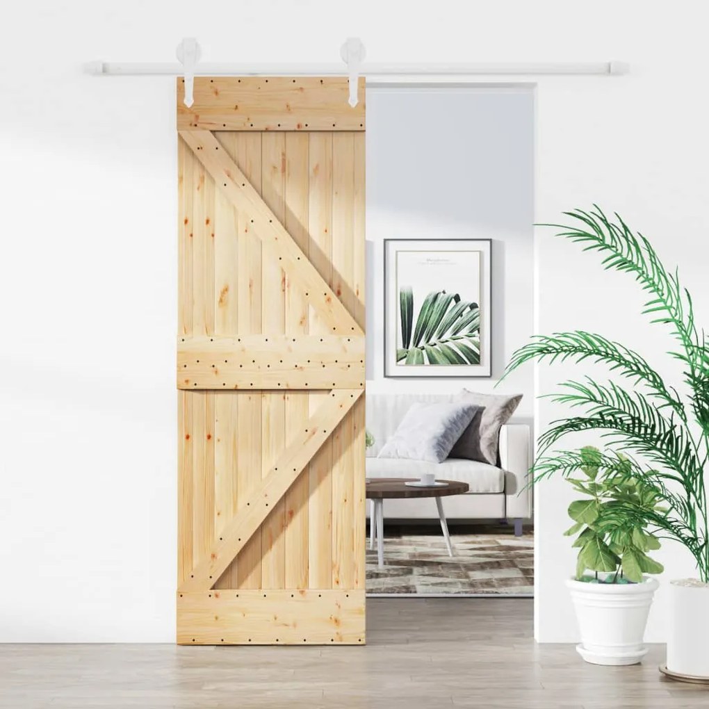 Posuvné Dveře S Kováním 70 X 210 Cm Masivní Borové Dřevo
